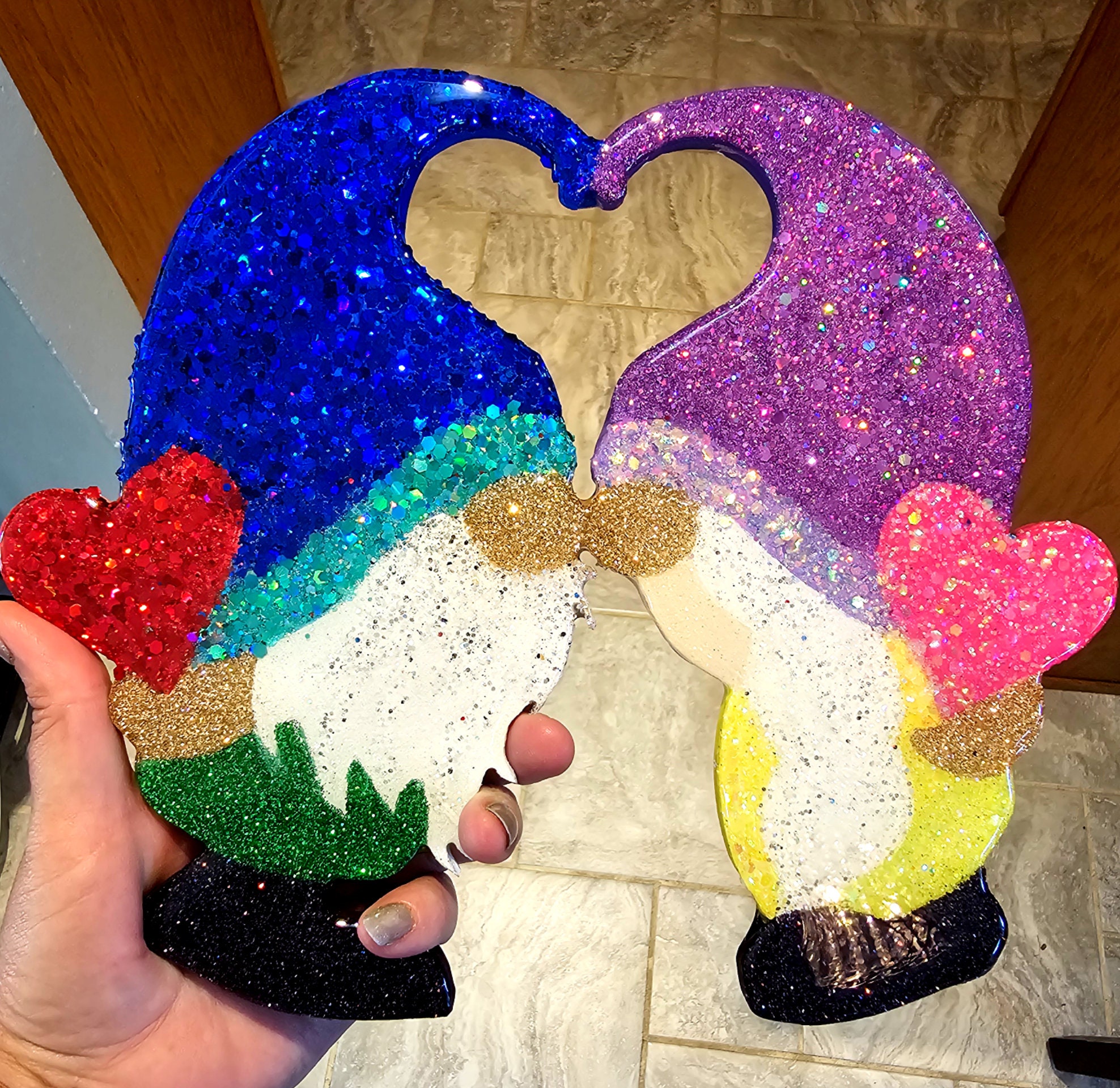 Kissing Knomes Glittery Wall Art With Epoxy Resin Finishing, Knome ...