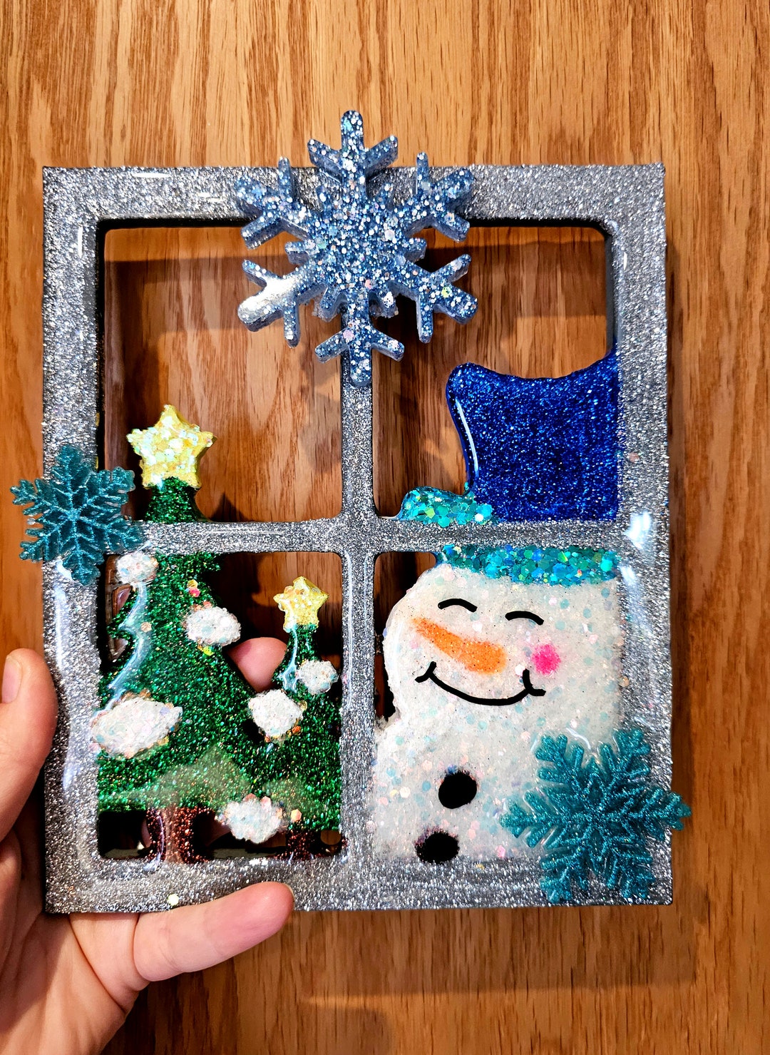 Mr.snowman in the Window With Glitter and Epoxy Resin Finish, Snowman ...