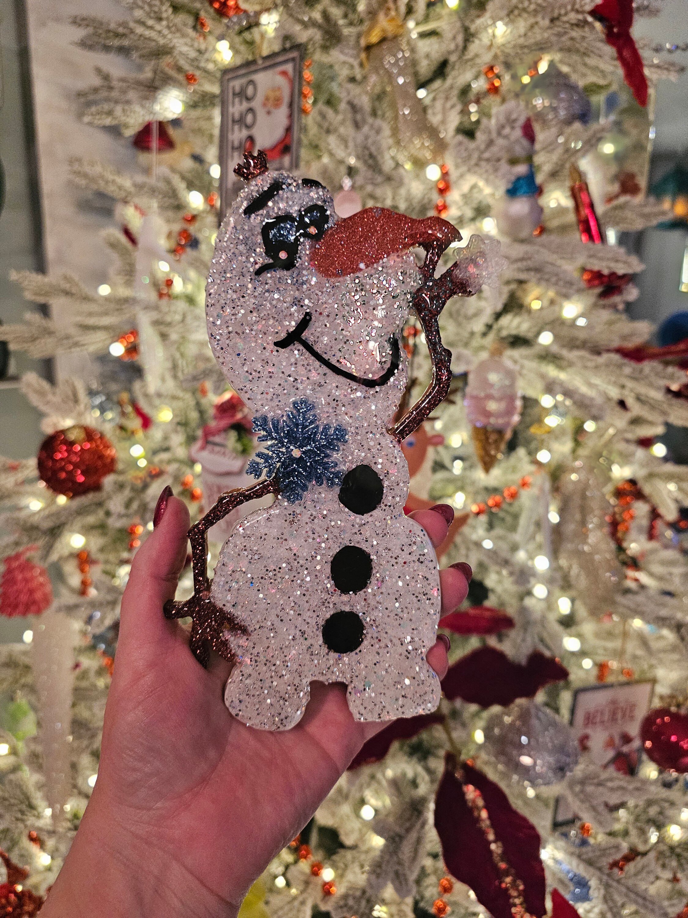 Glittery Olaf Wall Art With Epoxy Resin Finish and Snowflakes and ...