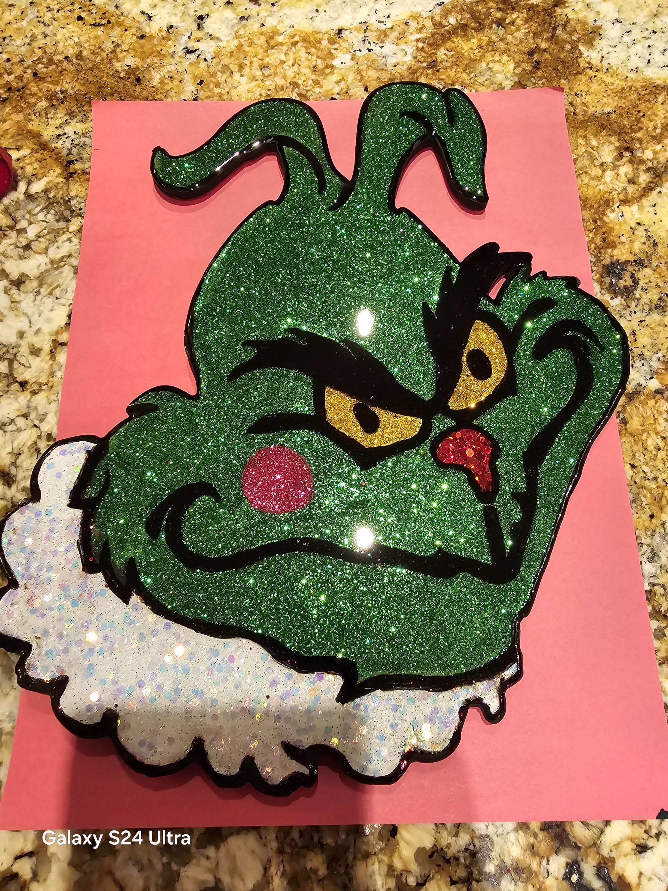 Glittery Grinch Wall Art With Epoxy Resin Finish, Grinch Gifts, Grinch ...