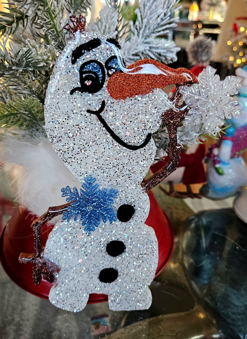 Glittery Olaf Wall Art With Epoxy Resin Finish and Snowflakes and ...