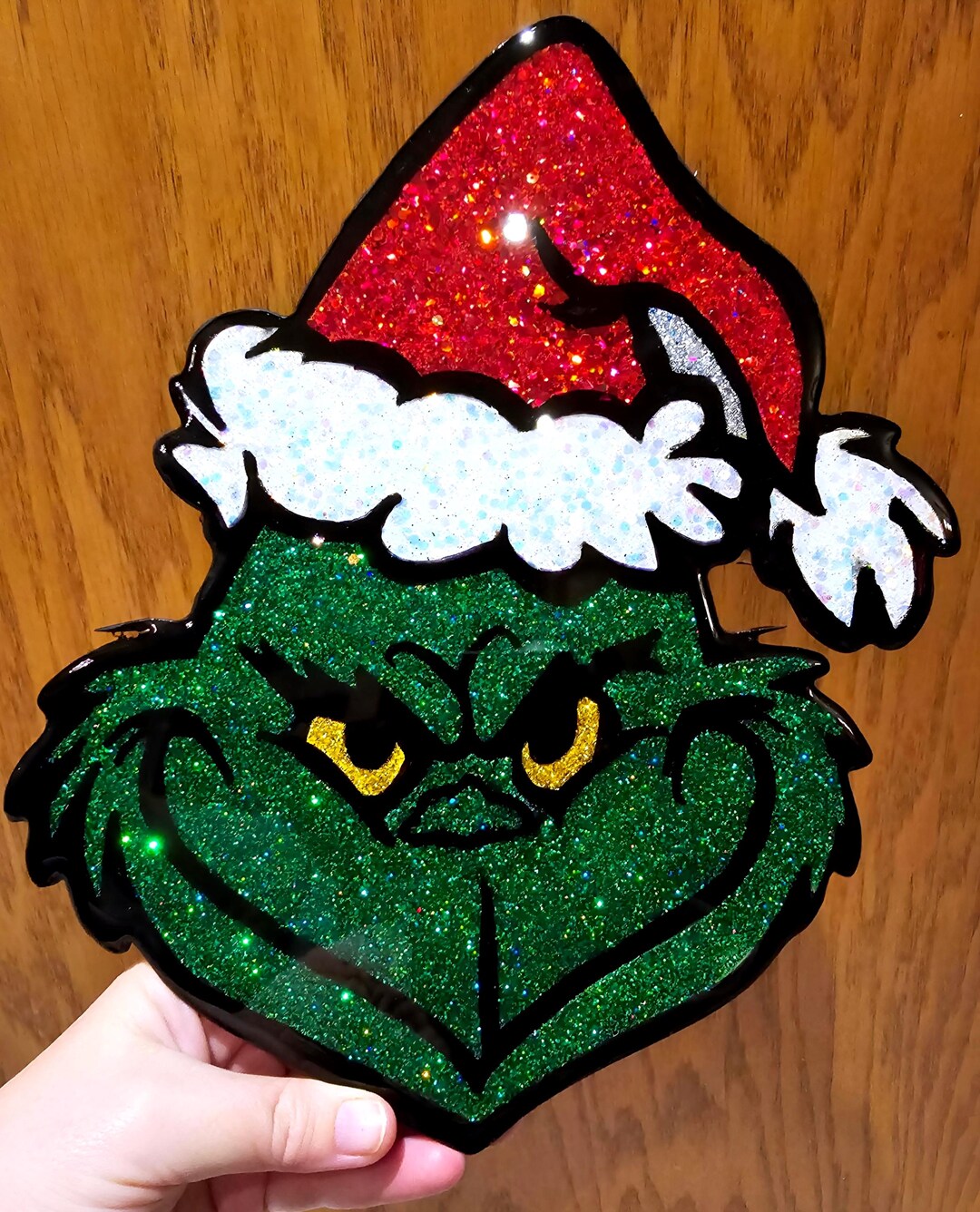 Holographic Green Sparkly Grinch With Epoxy Resin Finishing, Grinch ...