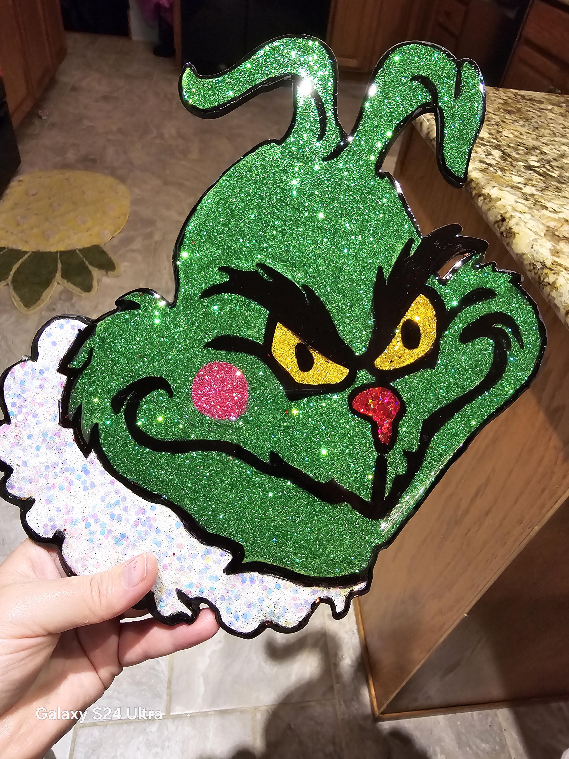 Glittery Grinch Wall Art With Epoxy Resin Finish, Grinch Gifts, Grinch ...