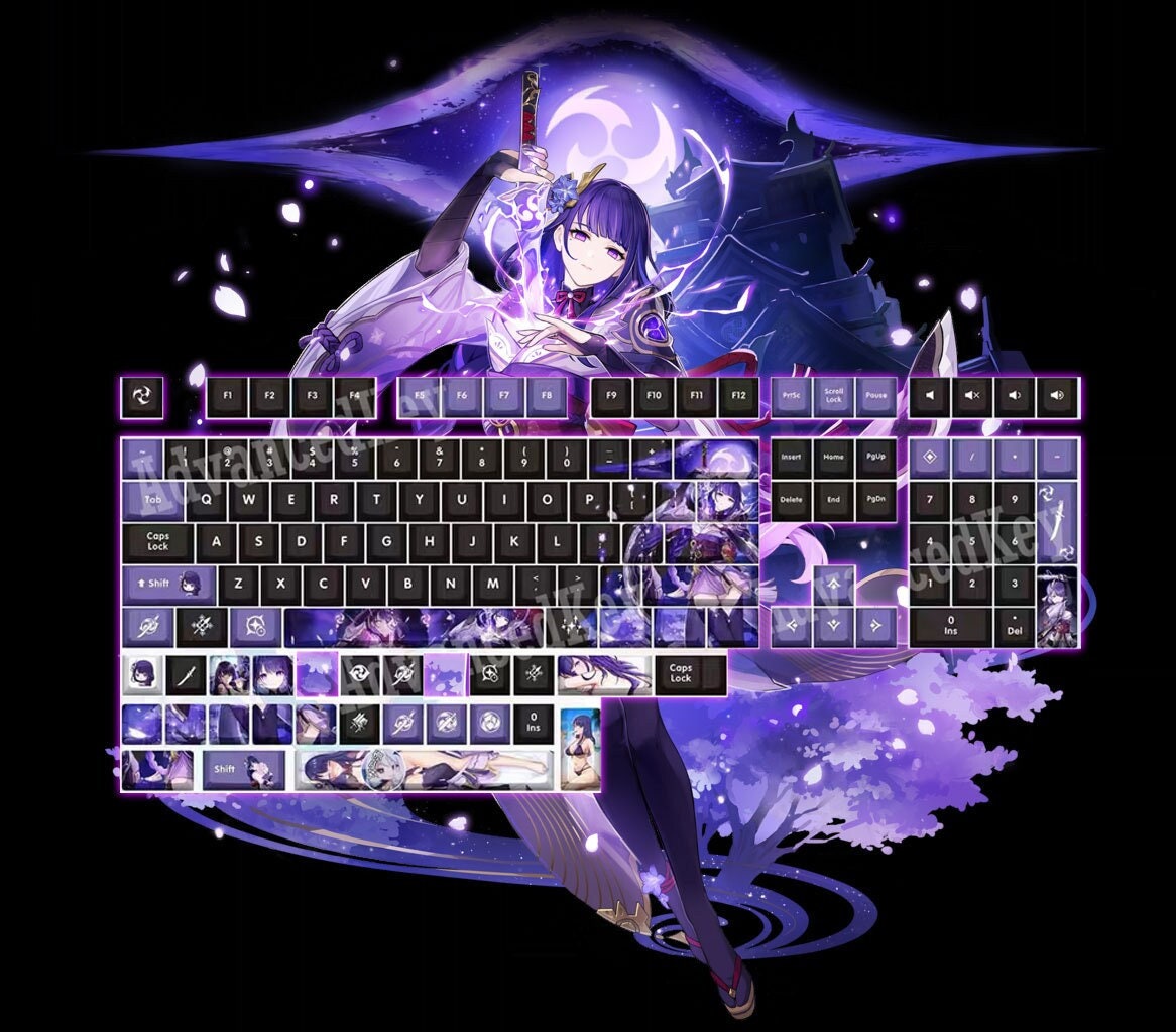 Genshin Impact Raiden Shogun Keycap Set 132 PBT Dye Sublimation Key ...