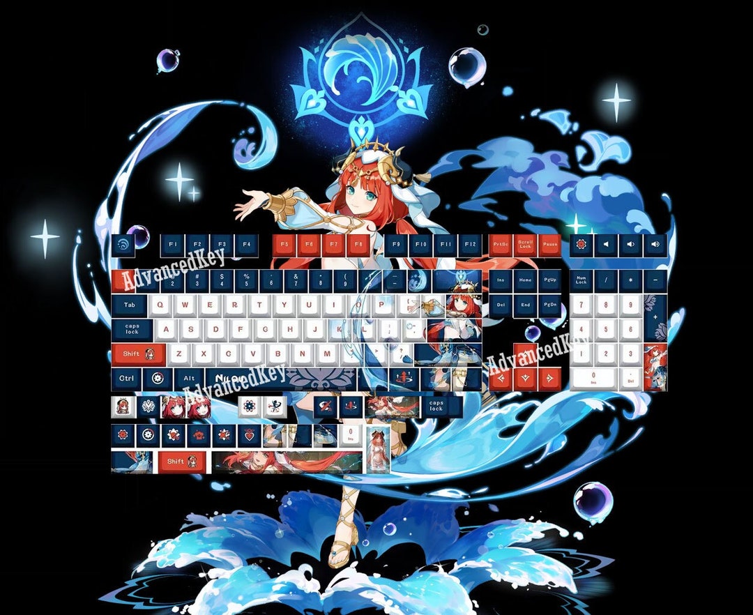 Genshin Impact Nilou Keycap Set 132 PBT Dye Sublimation Key Caps for Mechanical Keyboard Cherry ...