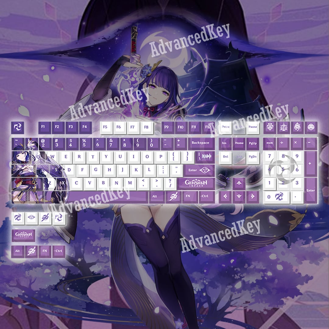 Genshin Impact Raiden Shogun Keycap Set 117 PBT Dye Sublimation Key Caps for Mechanical Keyboard ...