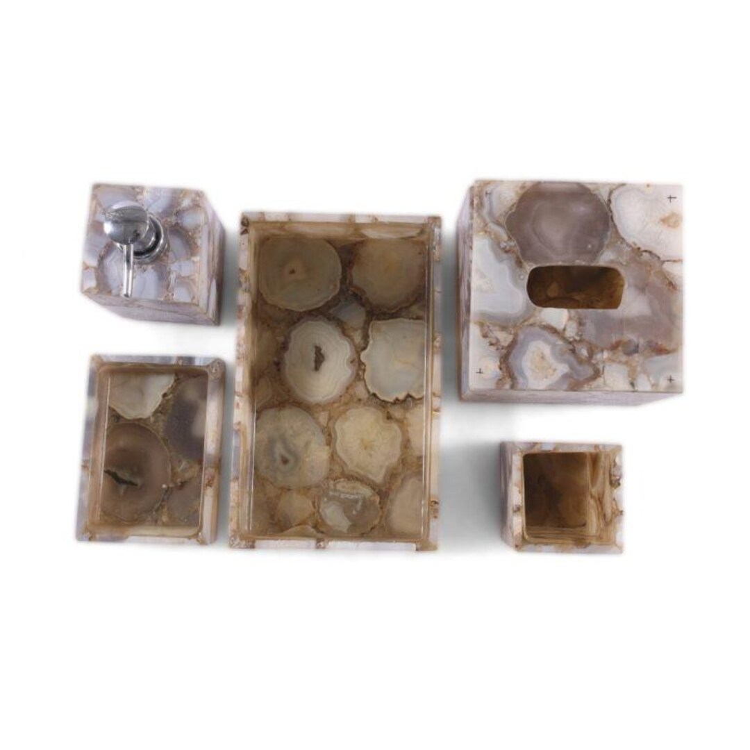 Handmade Agate Bathroom Accessories Set: Soap Dispenser, Tray & Tissue ...