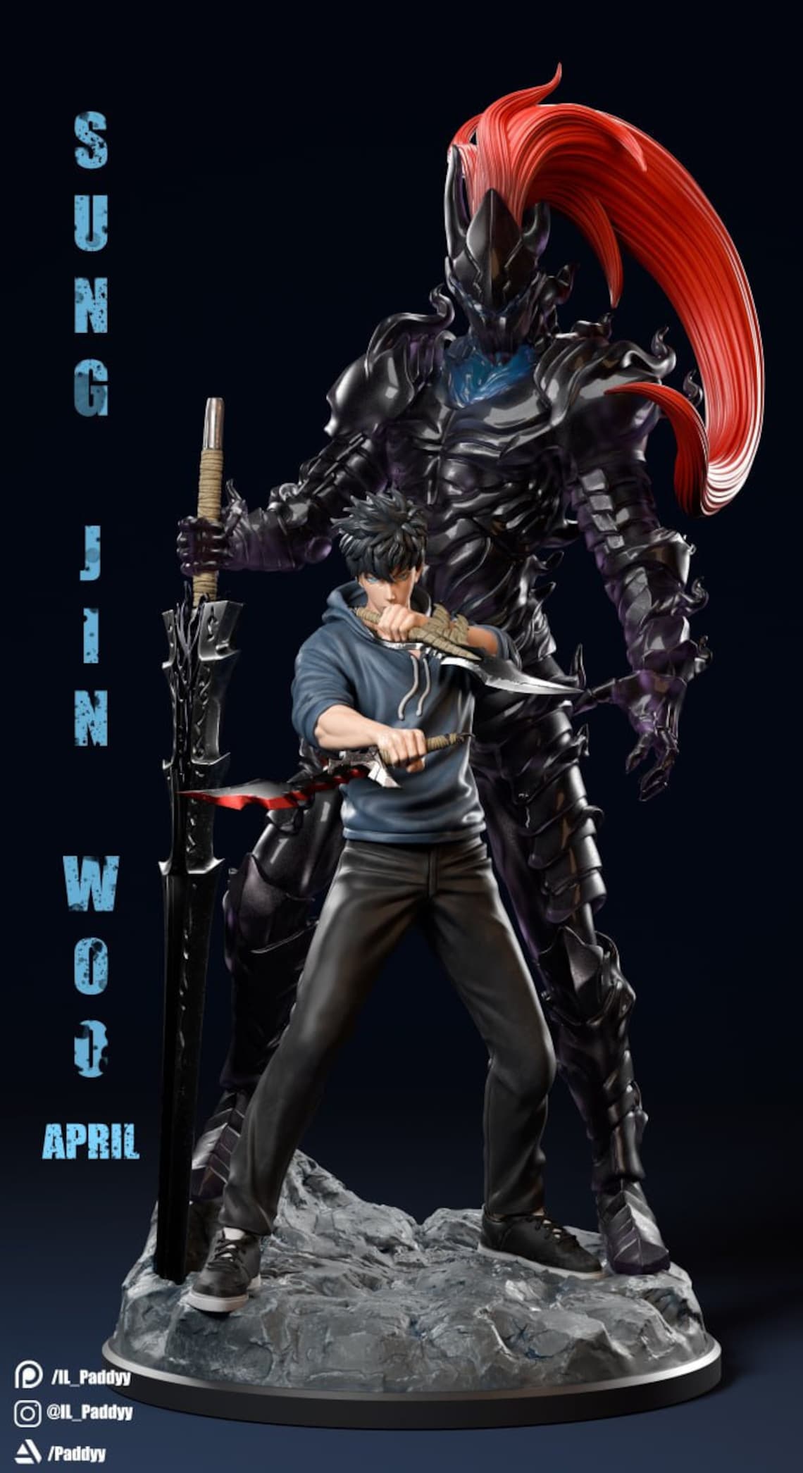 Solo Leveling Sung Jin Woo and Igris 8K 3D Figure-unpainted Model by Il ...
