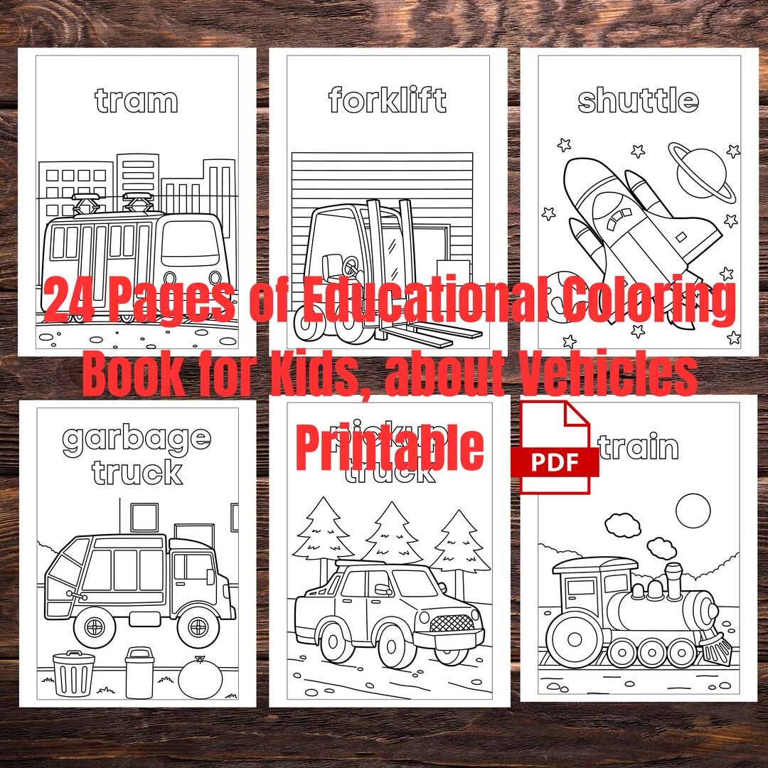 Educational Coloring Book for Kids Vehicle Colorings Learn the Names of ...