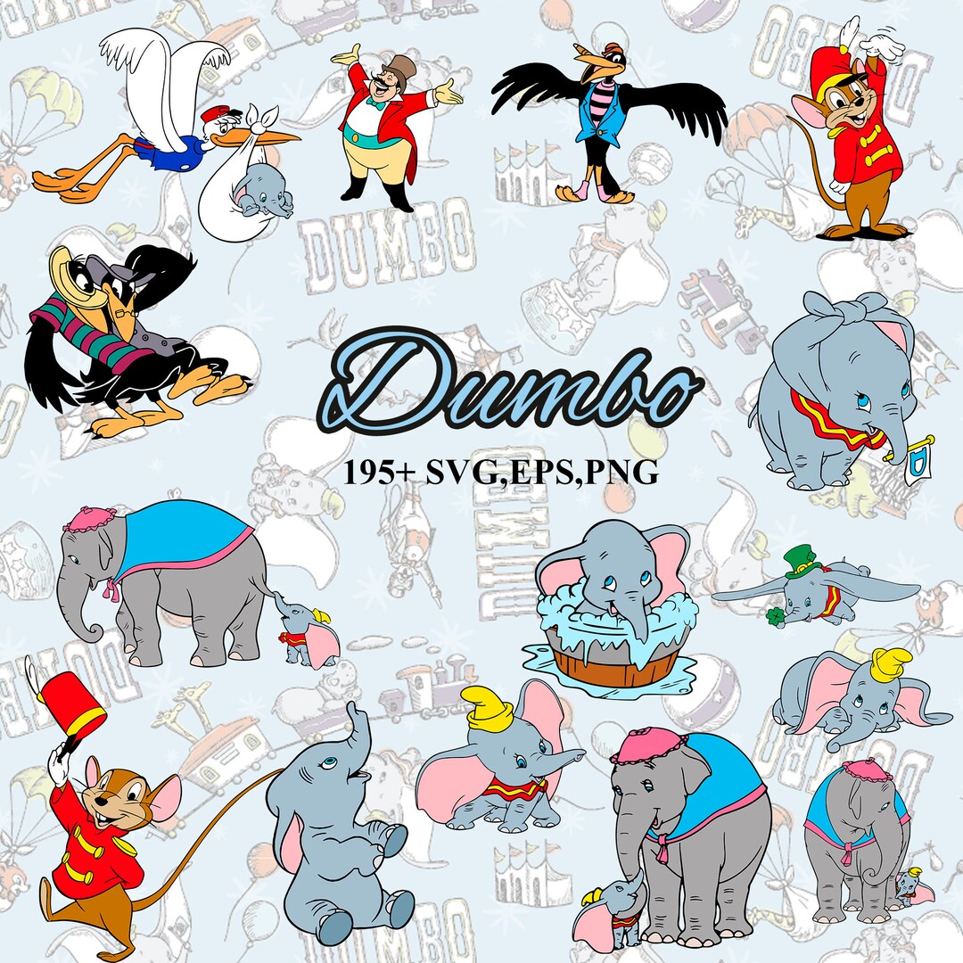 Dumbo Digital Stickers, Dumbo Clipart, Dumbo Paper, Dumbo Digital Paper ...