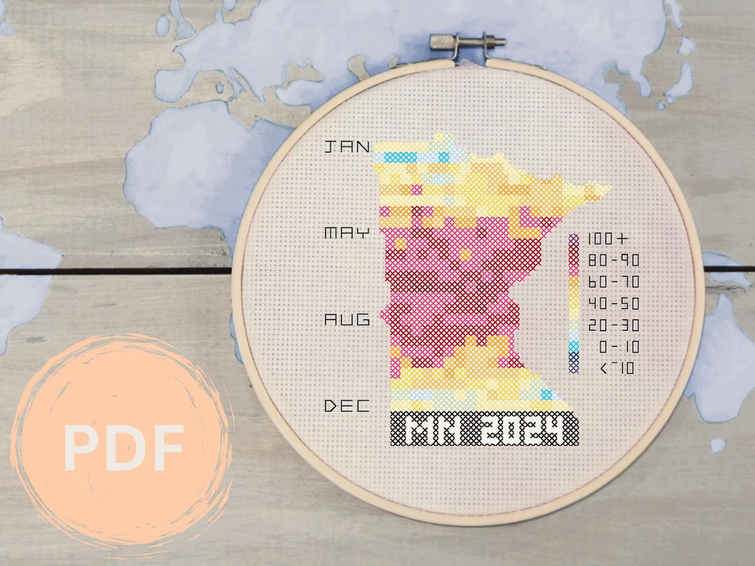 Minnesota Cross Stitch Pattern, Minnesota Temperature Tracker Cross ...