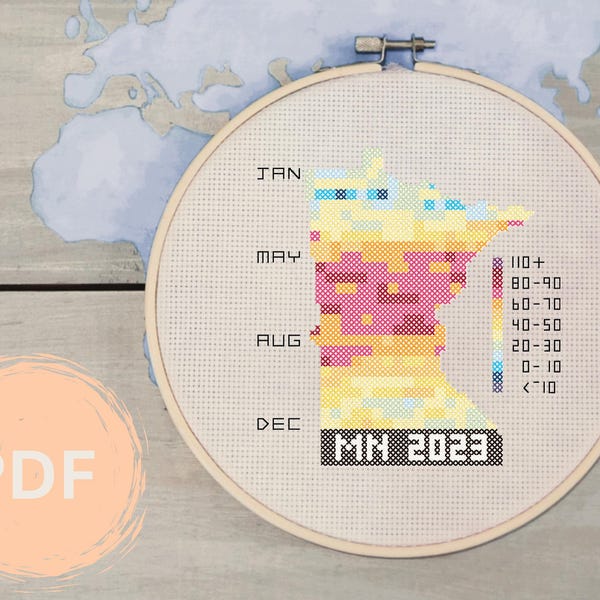 Minnesota Temperature Tracker Cross Stitch Pattern 2023 Edition - Etsy