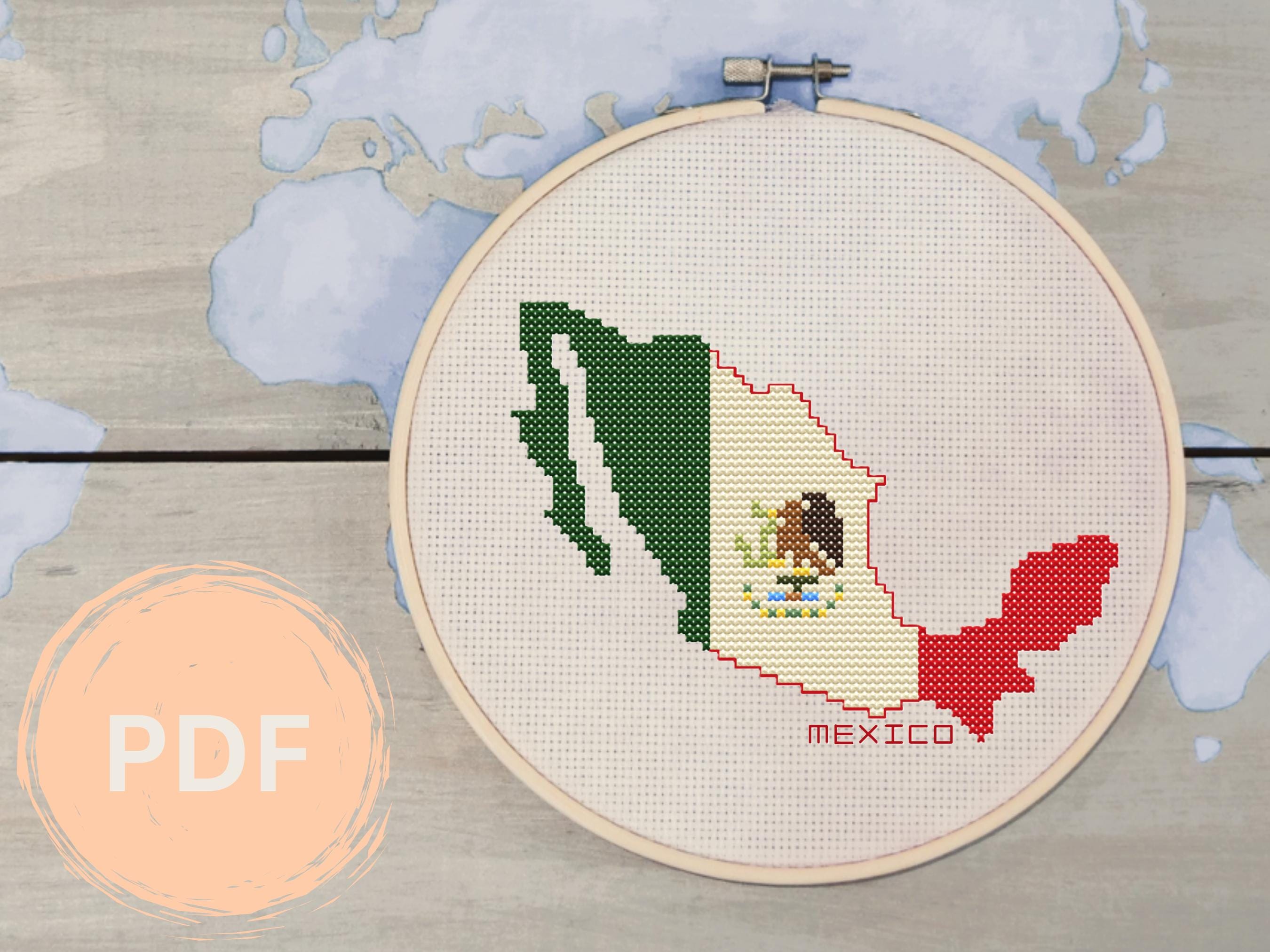 Mexico Cross-stitch Pattern: Country Outline With Flag and Name - PDF ...
