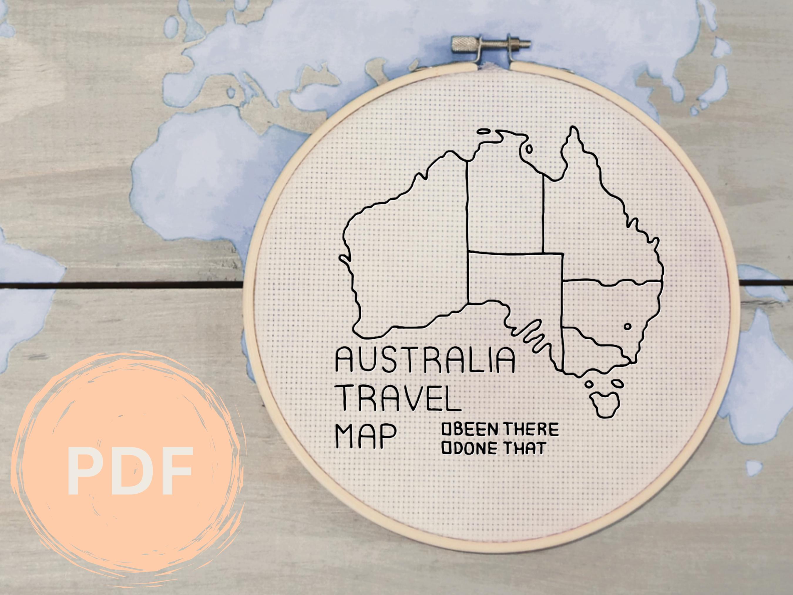 Australia Embroidery Map, Embroidery Outline, Instant PDF Download ...