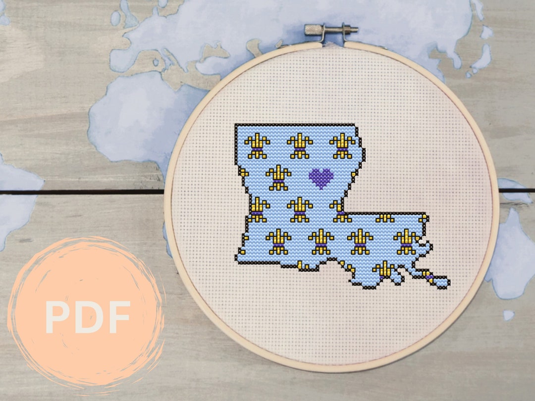 Louisiana Cross Stitch Pattern, Instant PDF Download, USA State Outline ...