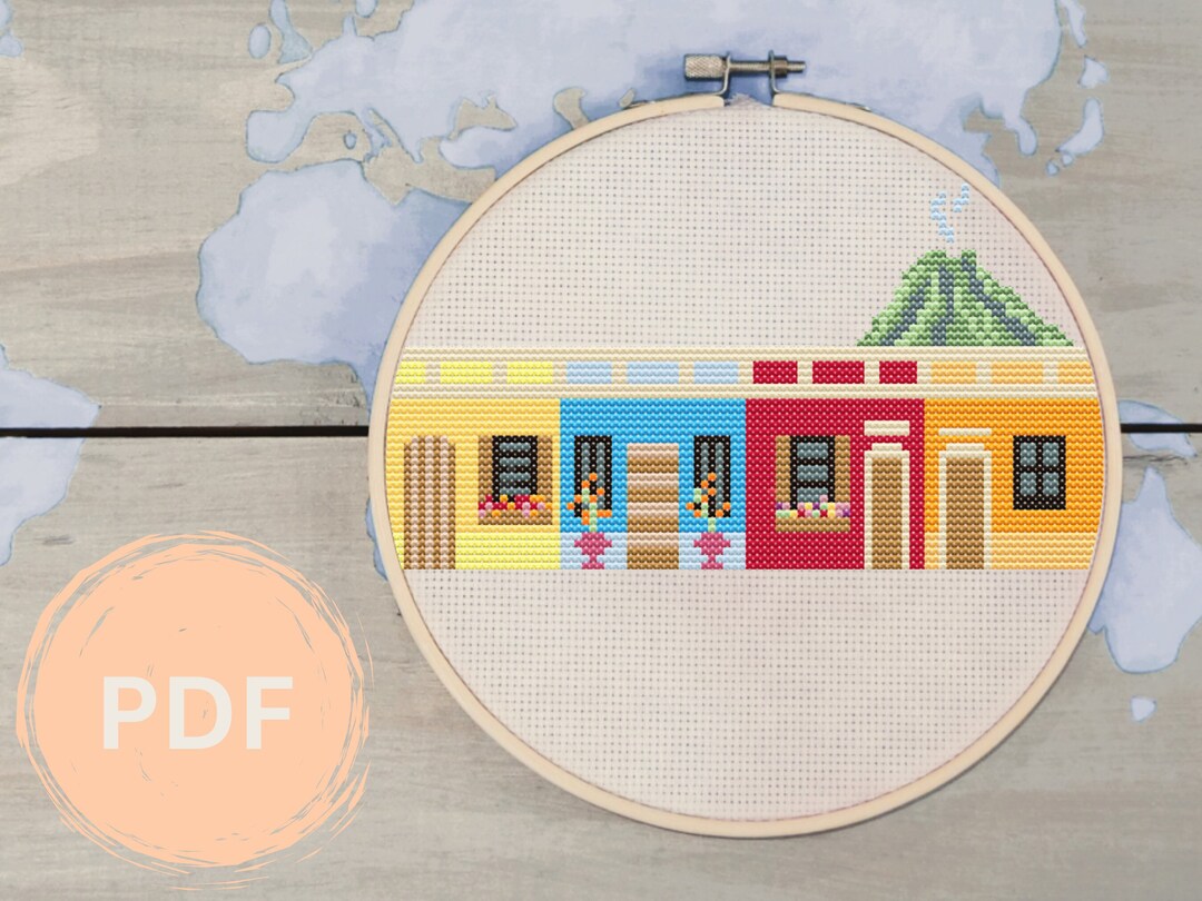 Antigua, Guatemala Streetscape: Volcano View Cross-stitch Pattern Using ...