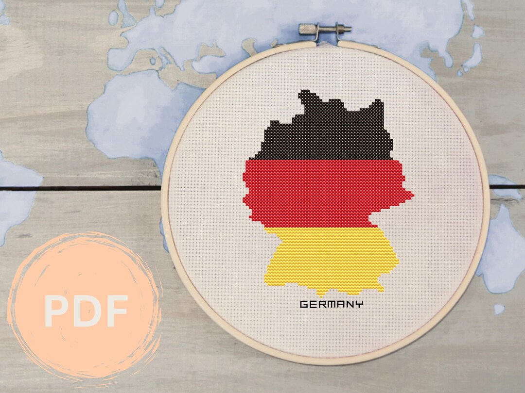 Germany Cross-stitch Pattern: Country Outline With Flag and Name - PDF ...