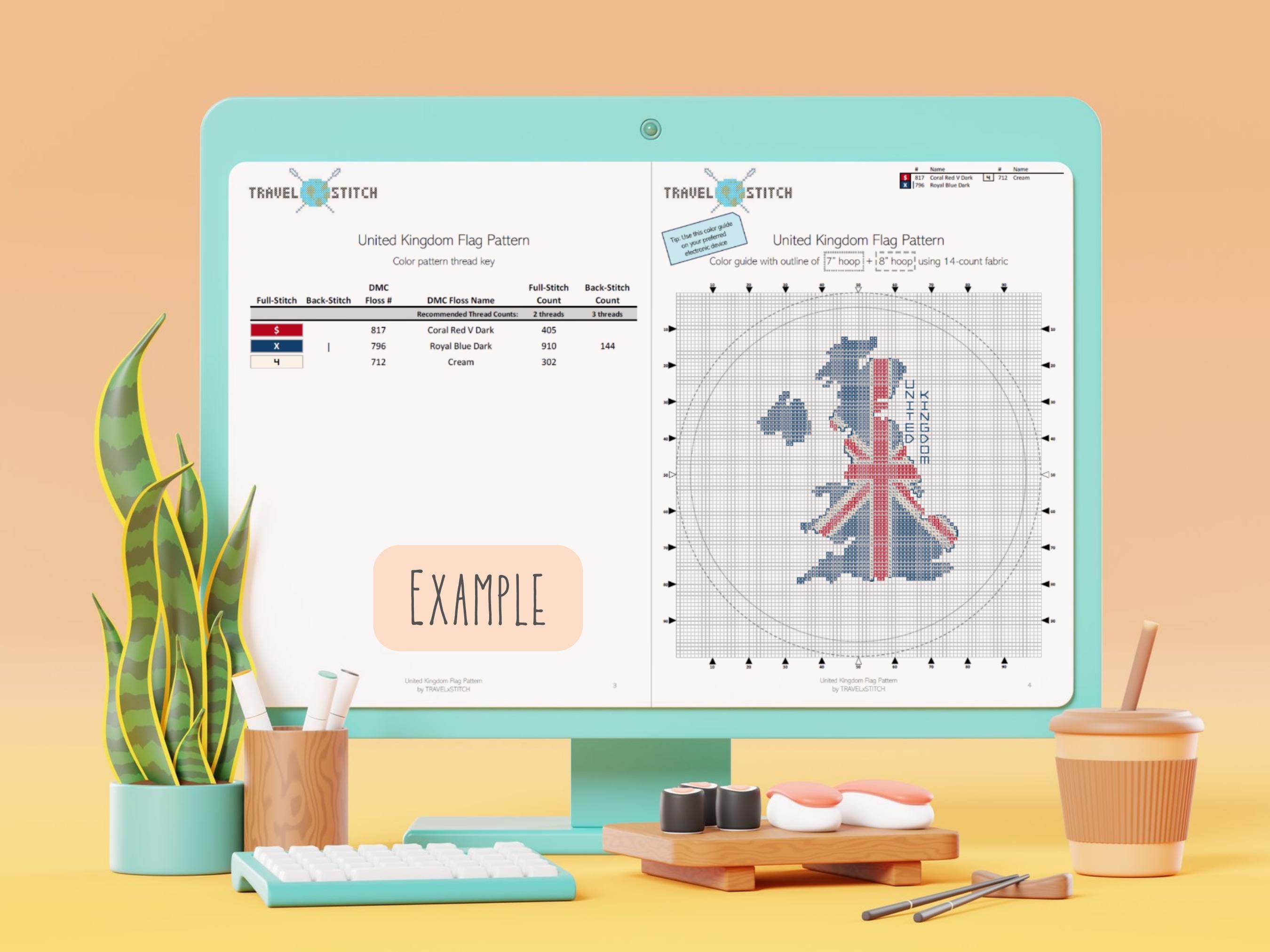 UK Cross-stitch Pattern: Country Outline With Flag and Name - PDF ...