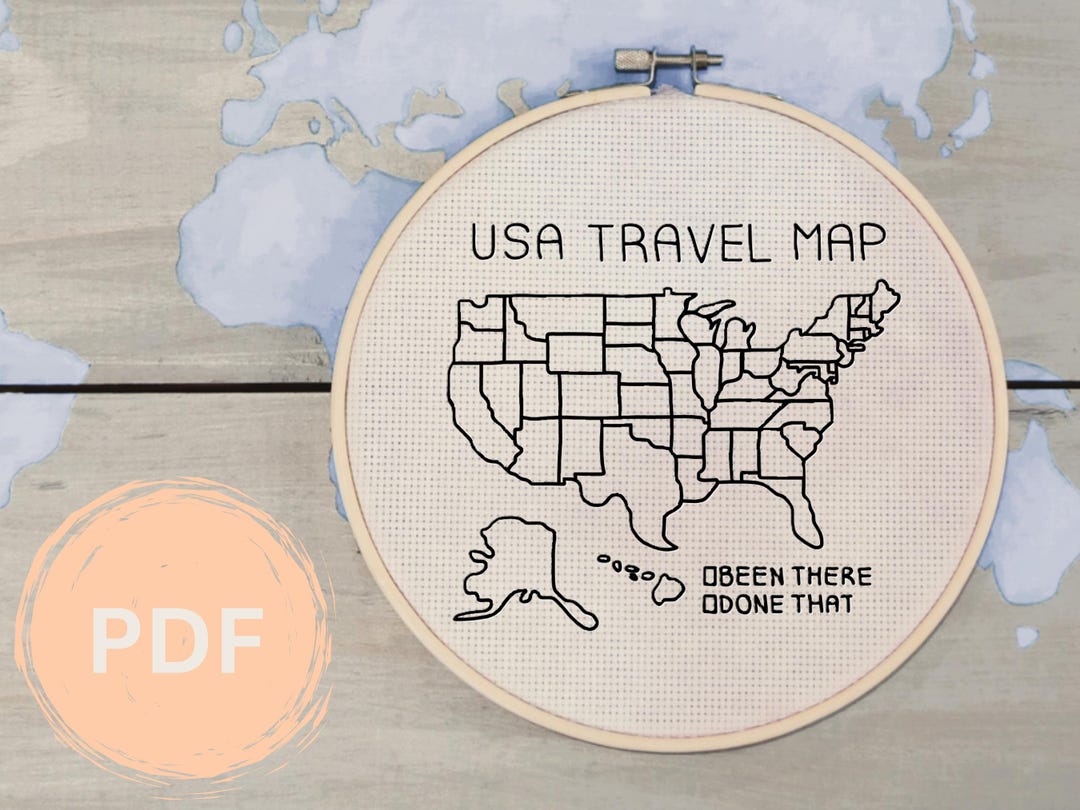 USA Travel Embroidery Outline PDF | DIY Travel Tracker | Customizable ...