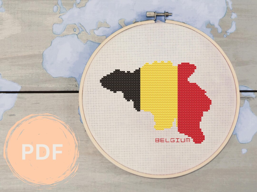 Belgium Cross-stitch Pattern: Country Outline With Flag and Name - PDF ...