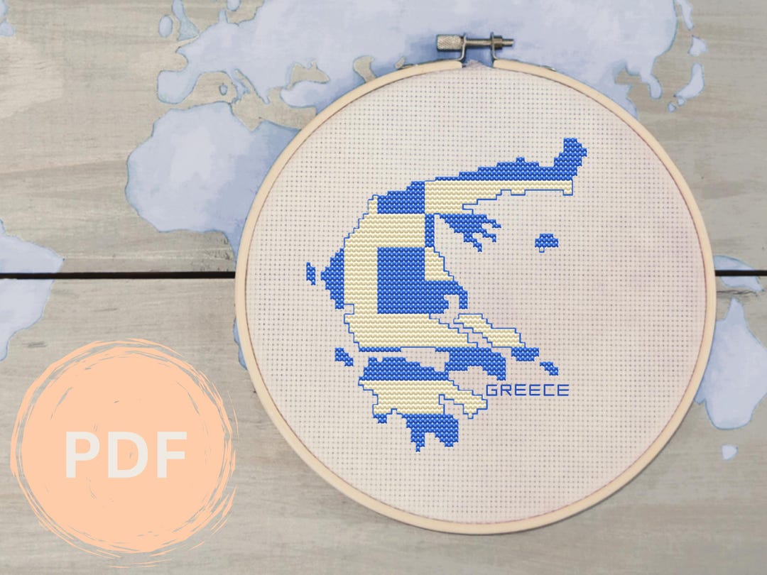 Greece Cross-stitch Pattern: Country Outline With Flag and Name - PDF ...