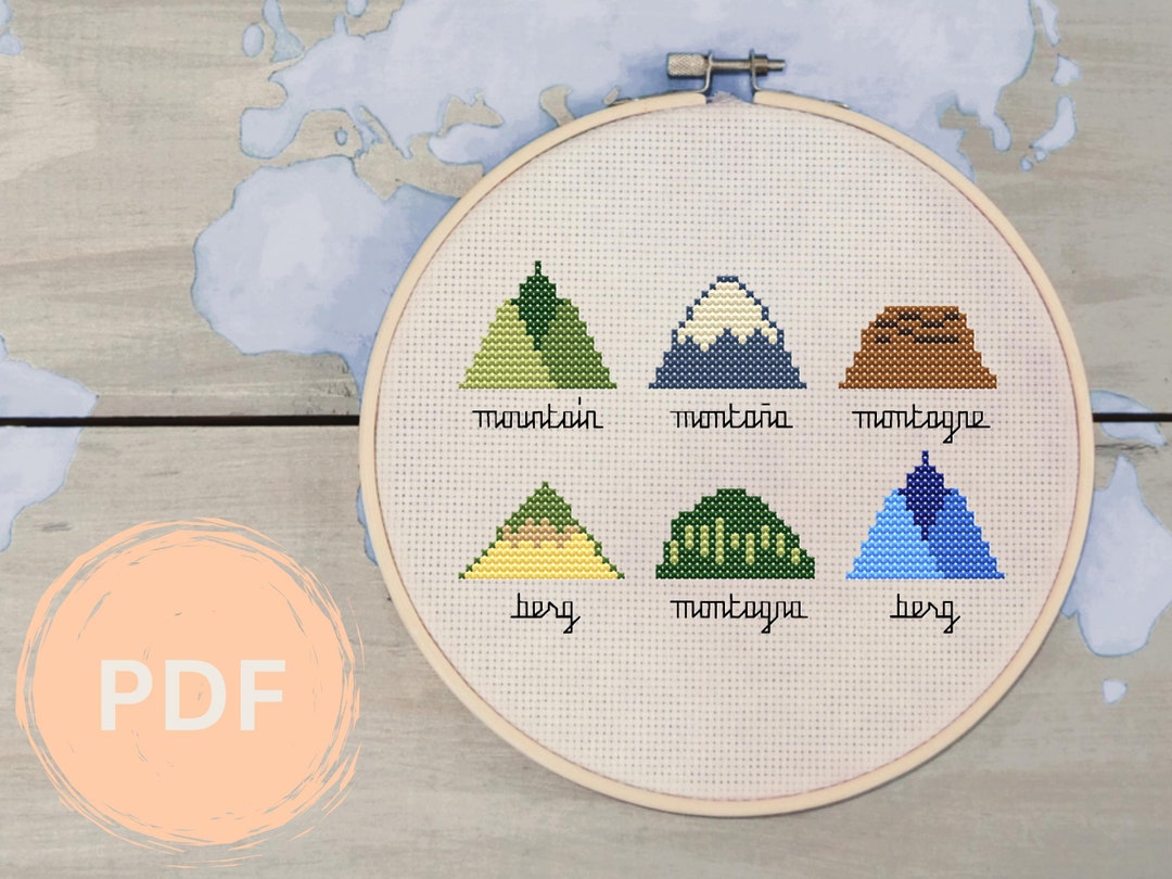 Mountain Cross Stitch Pattern Fun Multilingual DIY Craft Instant PDF ...