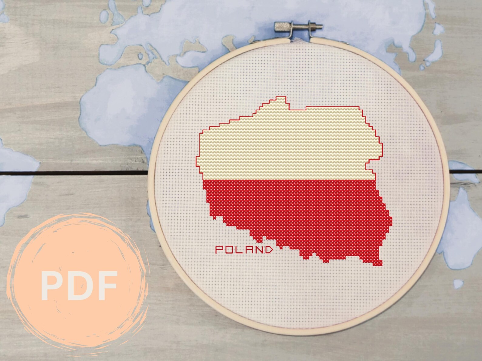 Poland Cross-stitch Pattern: Country Outline With Flag and Name - PDF ...