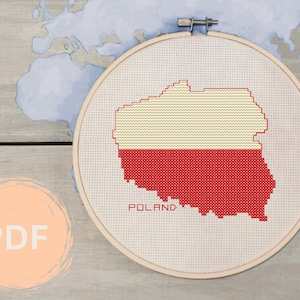 Poland Cross-stitch Pattern: Country Outline With Flag and Name - PDF ...