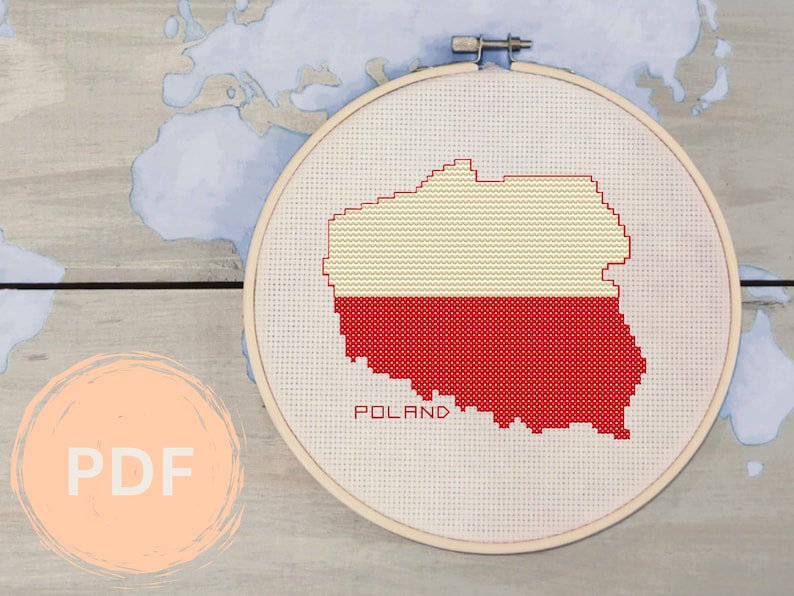 Poland Cross-stitch Pattern: Country Outline With Flag and Name - PDF ...