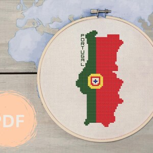 Portugal Cross-stitch Pattern: Country Outline With Flag and Name - PDF ...