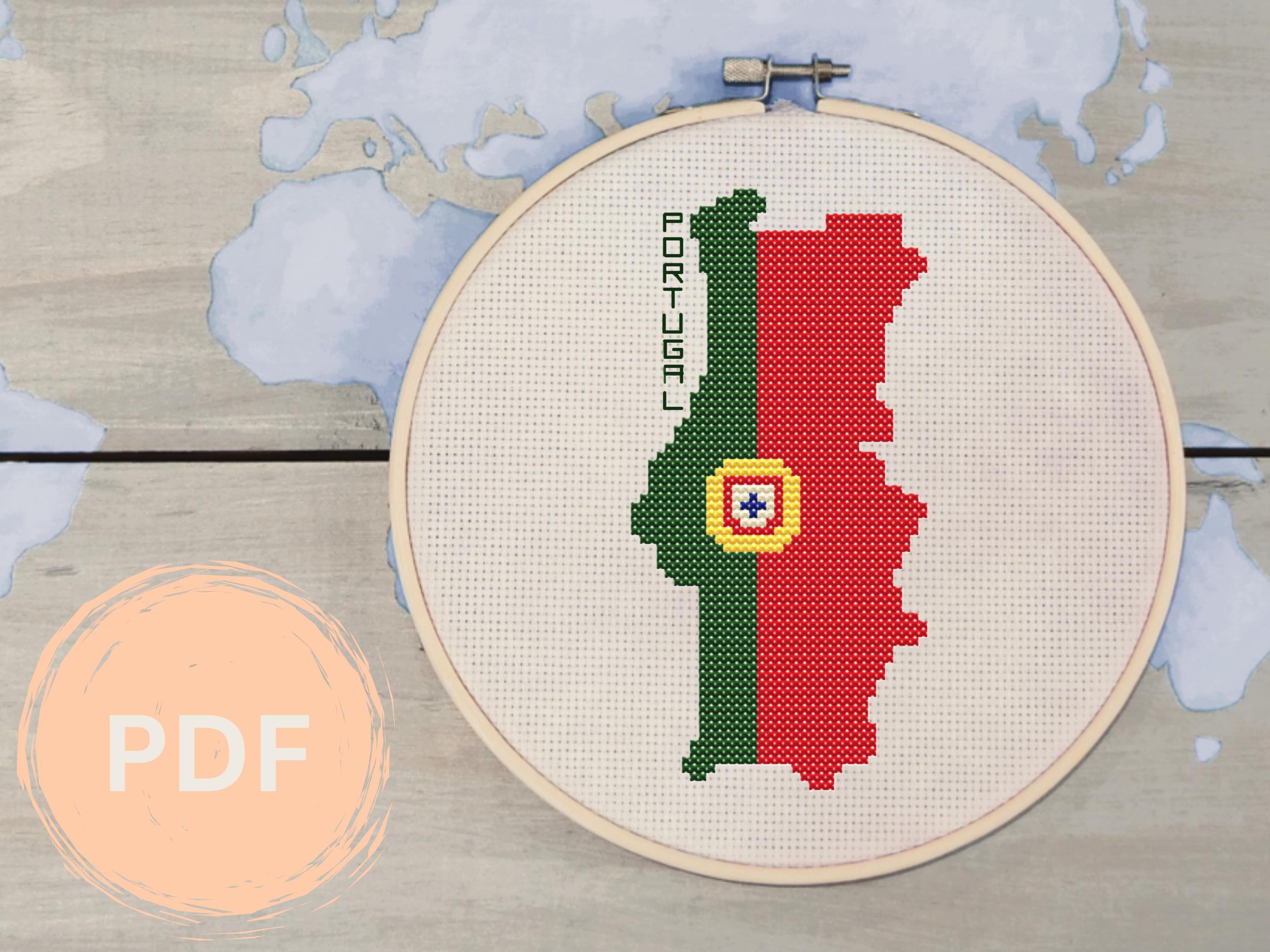 Portugal Cross-stitch Pattern: Country Outline With Flag and Name - PDF ...