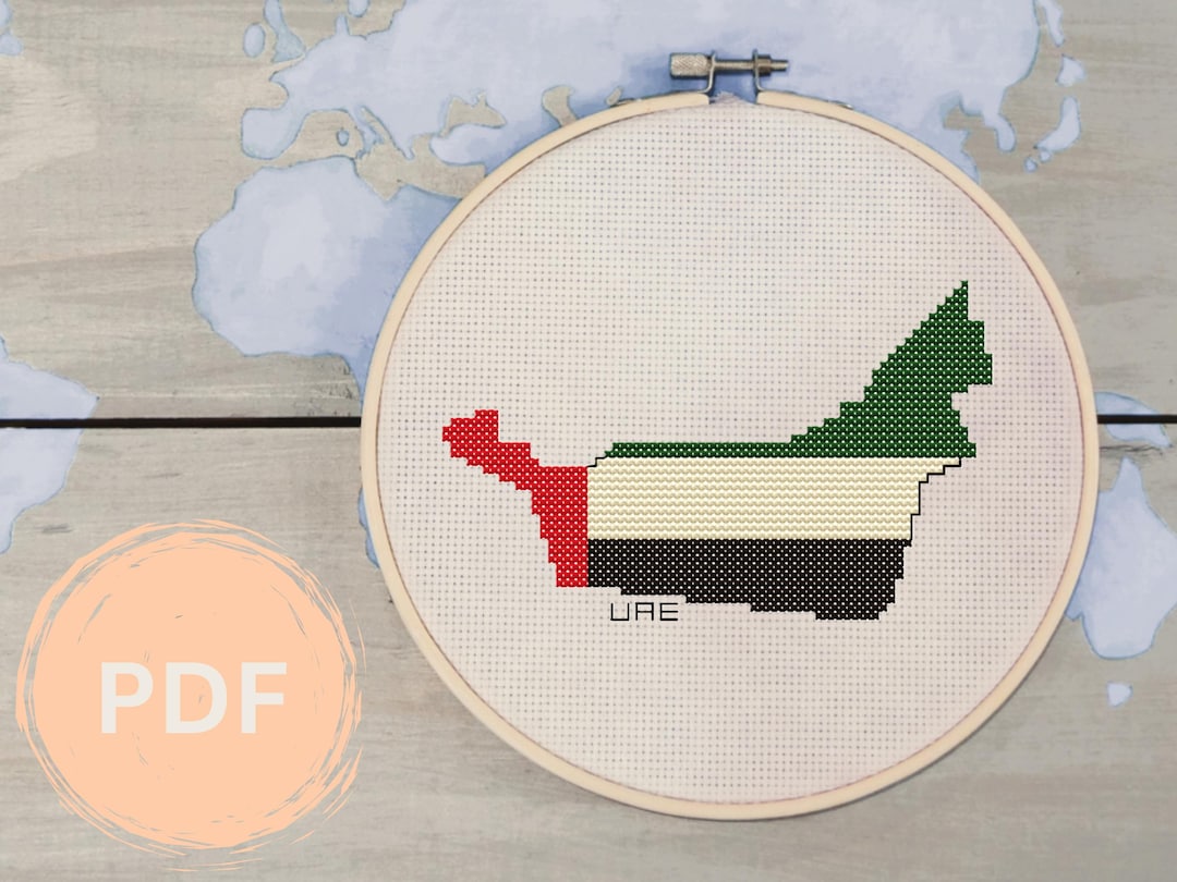 UAE Cross-stitch Pattern: Country Outline With Flag and Name - PDF ...