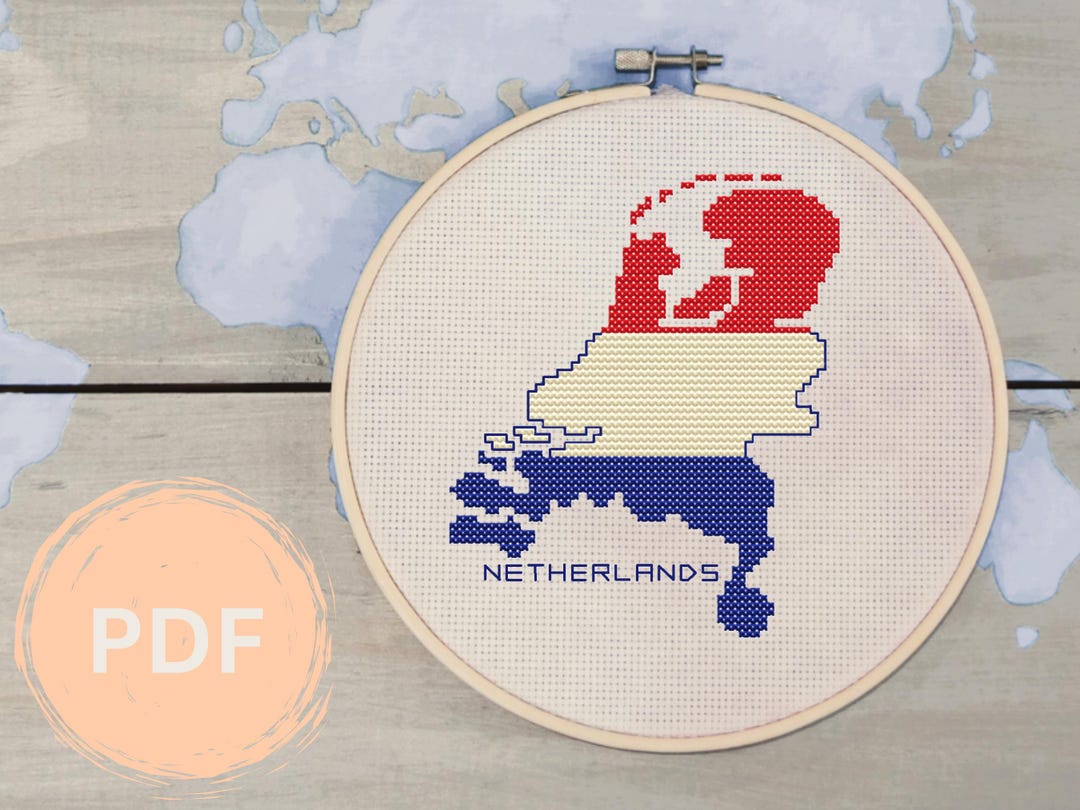 Netherlands Cross-stitch Pattern: Country Outline With Flag and Name ...
