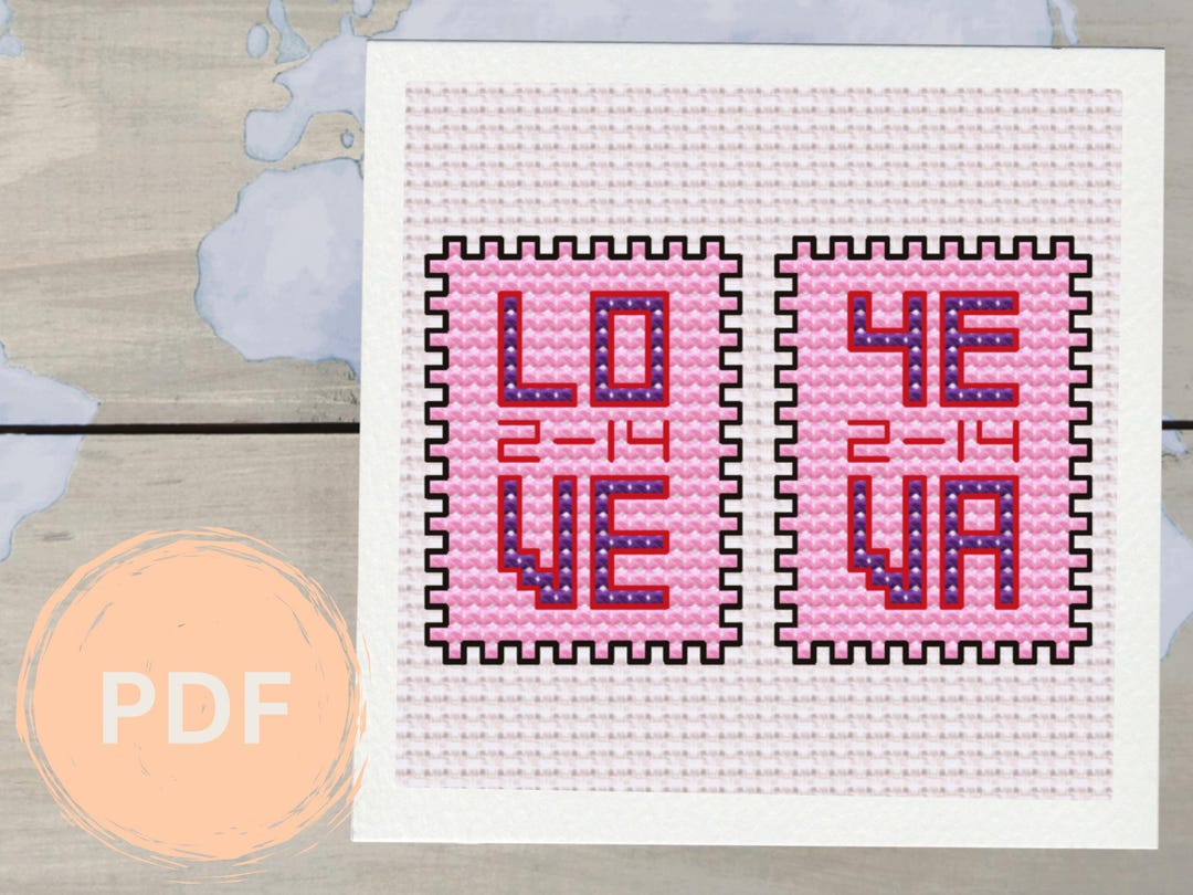 Valentine Postage Stamp Cross-stitch Pattern, Love 4eva (PDF Pattern ...