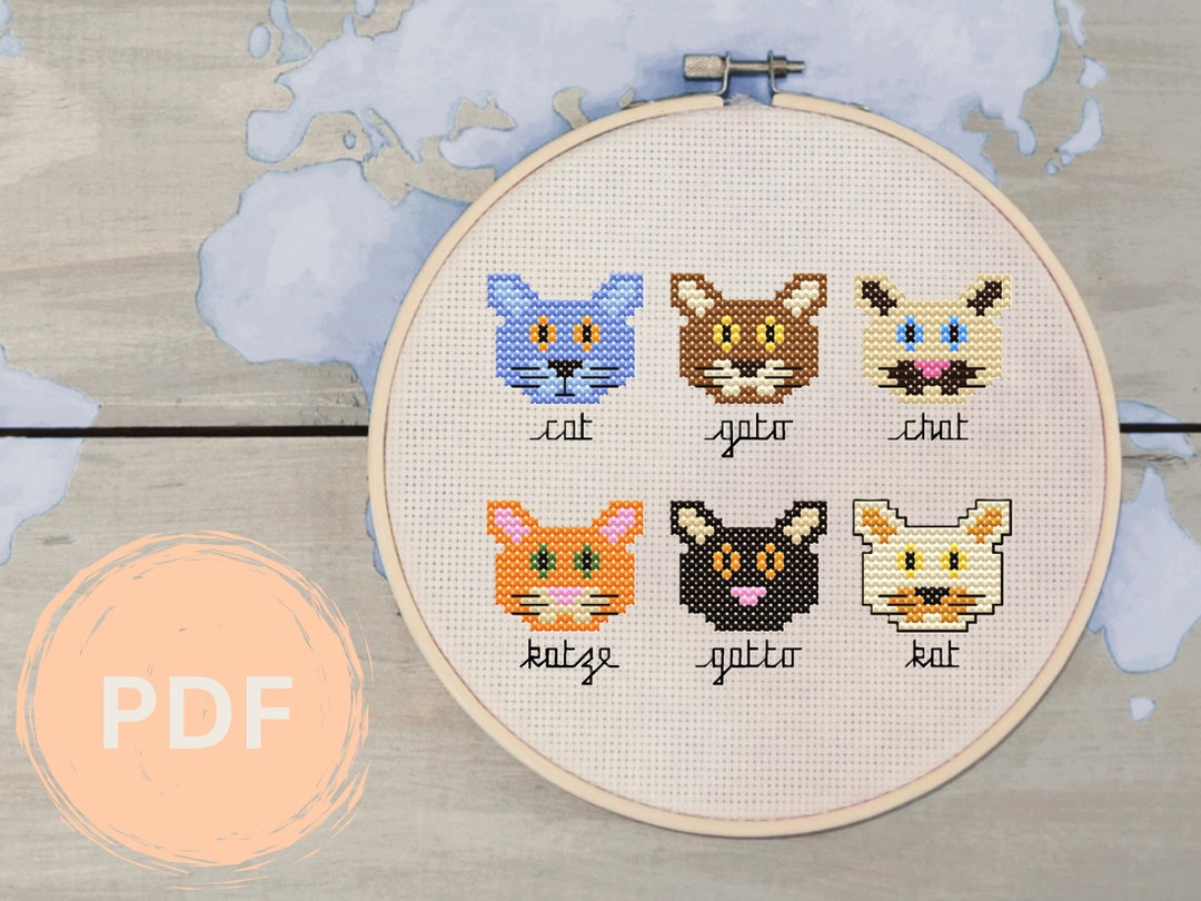 Six Cats Cross Stitch Pattern - Multilingual DIY Craft - Instant ...