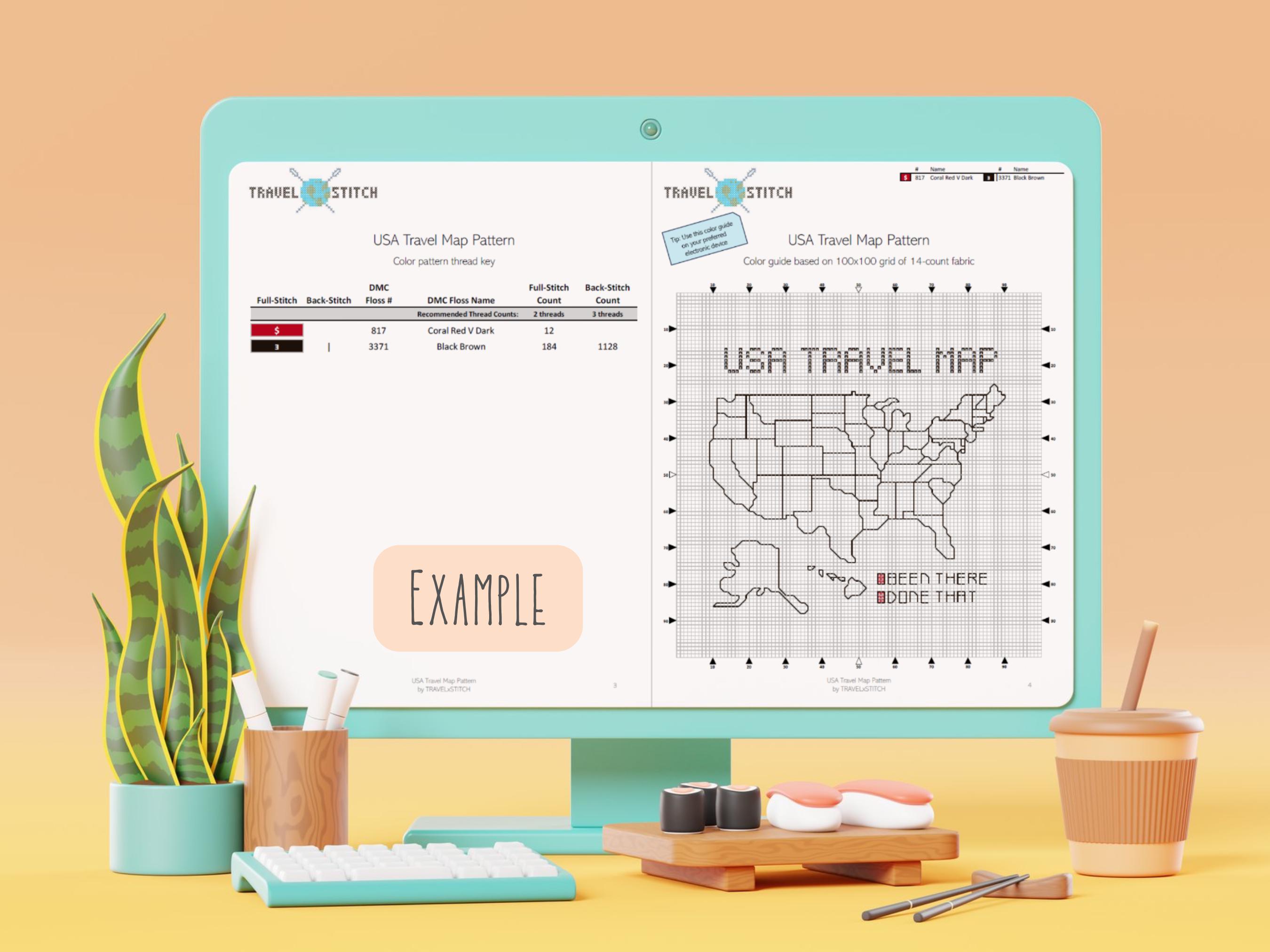 USA Travel Map Cross-stitch Pattern, Customizable State Tracker, PDF ...