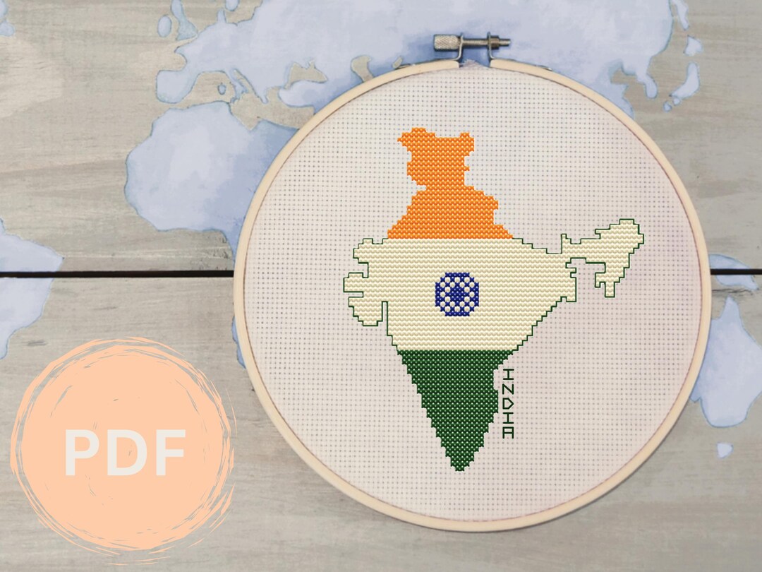 India Cross-stitch Pattern: Country Outline With Flag and Name - PDF ...
