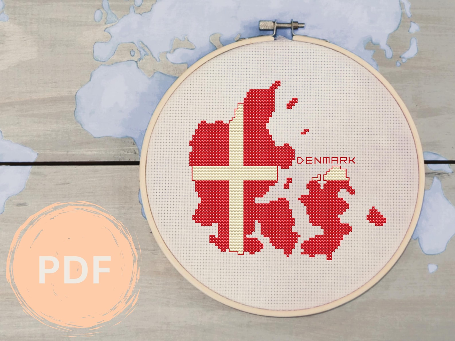 Denmark Cross-stitch Pattern: Country Outline With Flag and Name - PDF ...