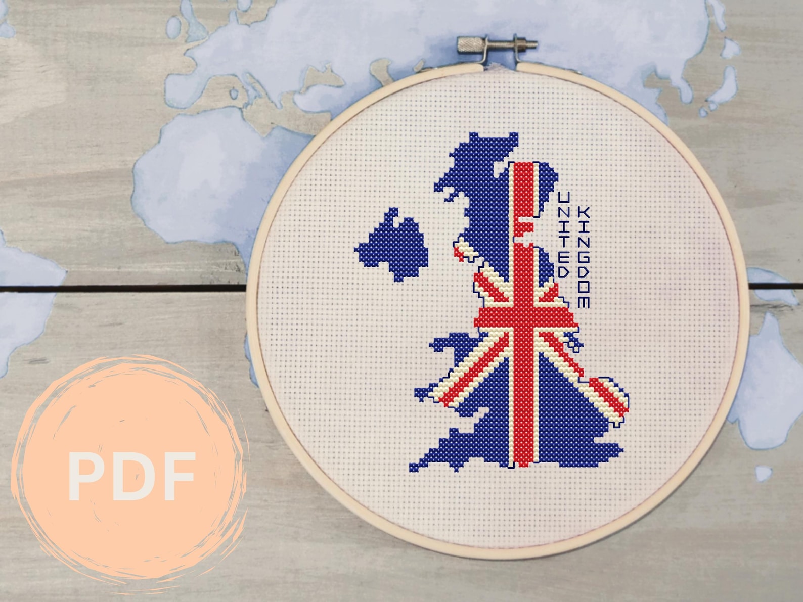 UK Cross-stitch Pattern: Country Outline With Flag and Name - PDF ...