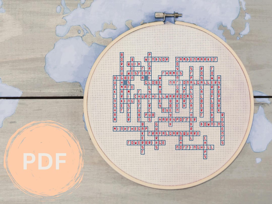 London Cross Stitch Pattern, Crossword Cross Stitch, Instant PDF ...
