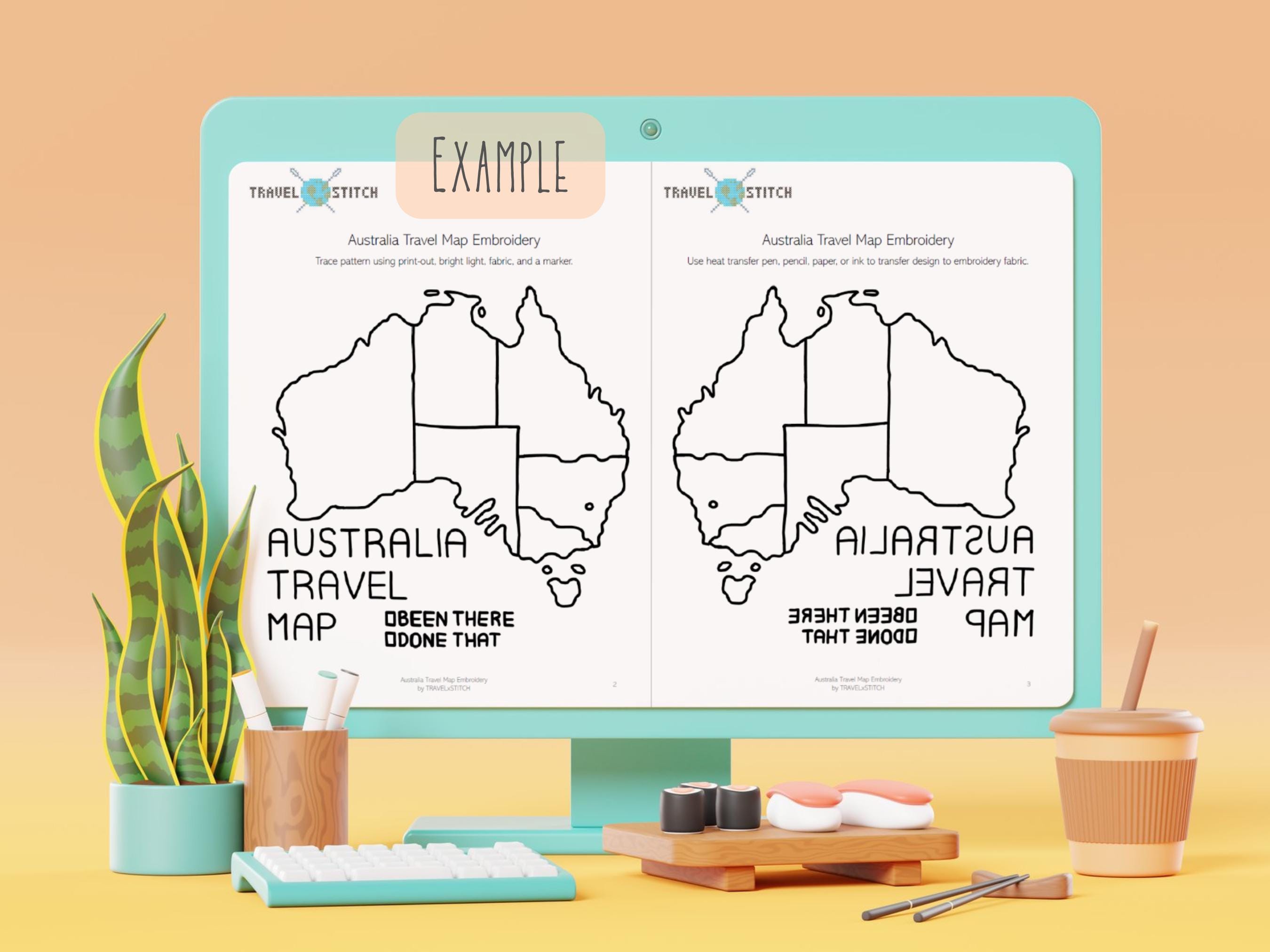 Australia Embroidery Map, Embroidery Outline, Instant PDF Download ...