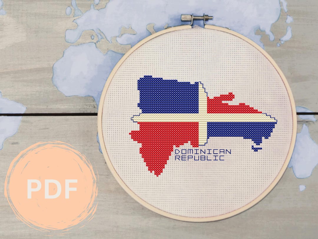 Dominican Republic Cross-stitch Pattern: Country Outline With Flag and ...