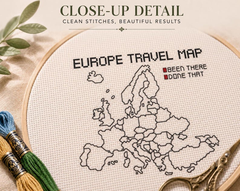Europe Travel Map Cross-stitch Pattern | Customizable Travel Tracker ...