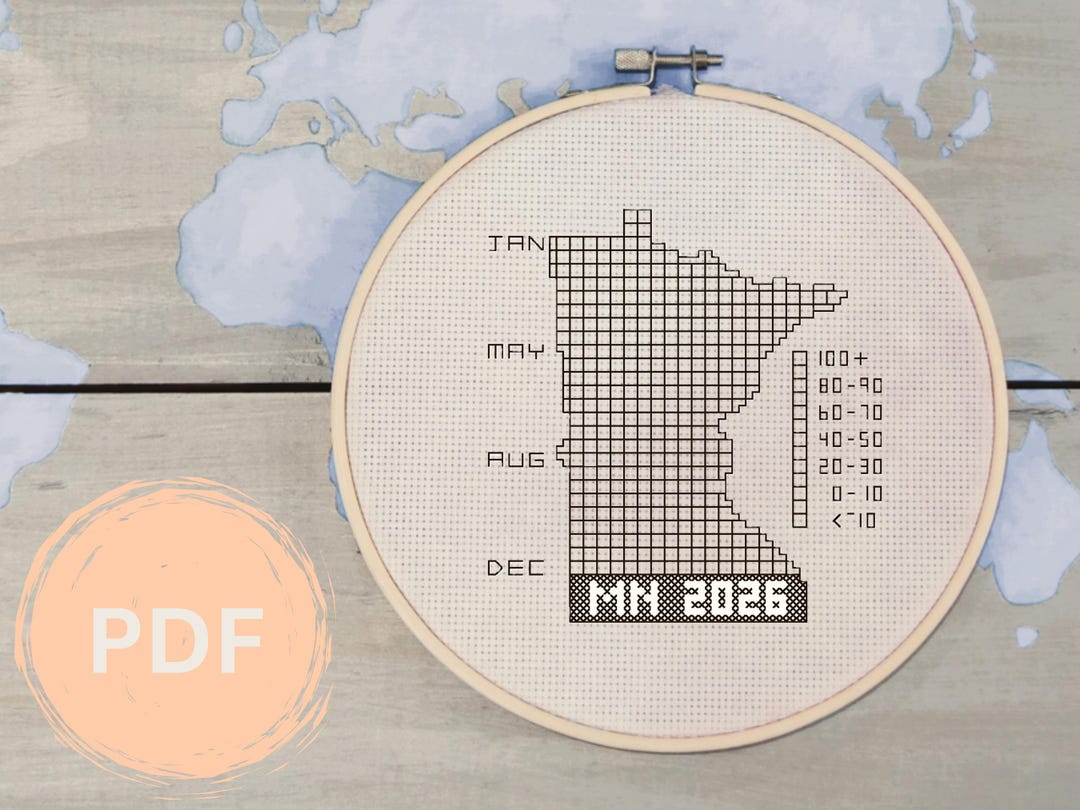 Minnesota Cross Stitch Pattern, Minnesota Temperature Tracker Cross ...