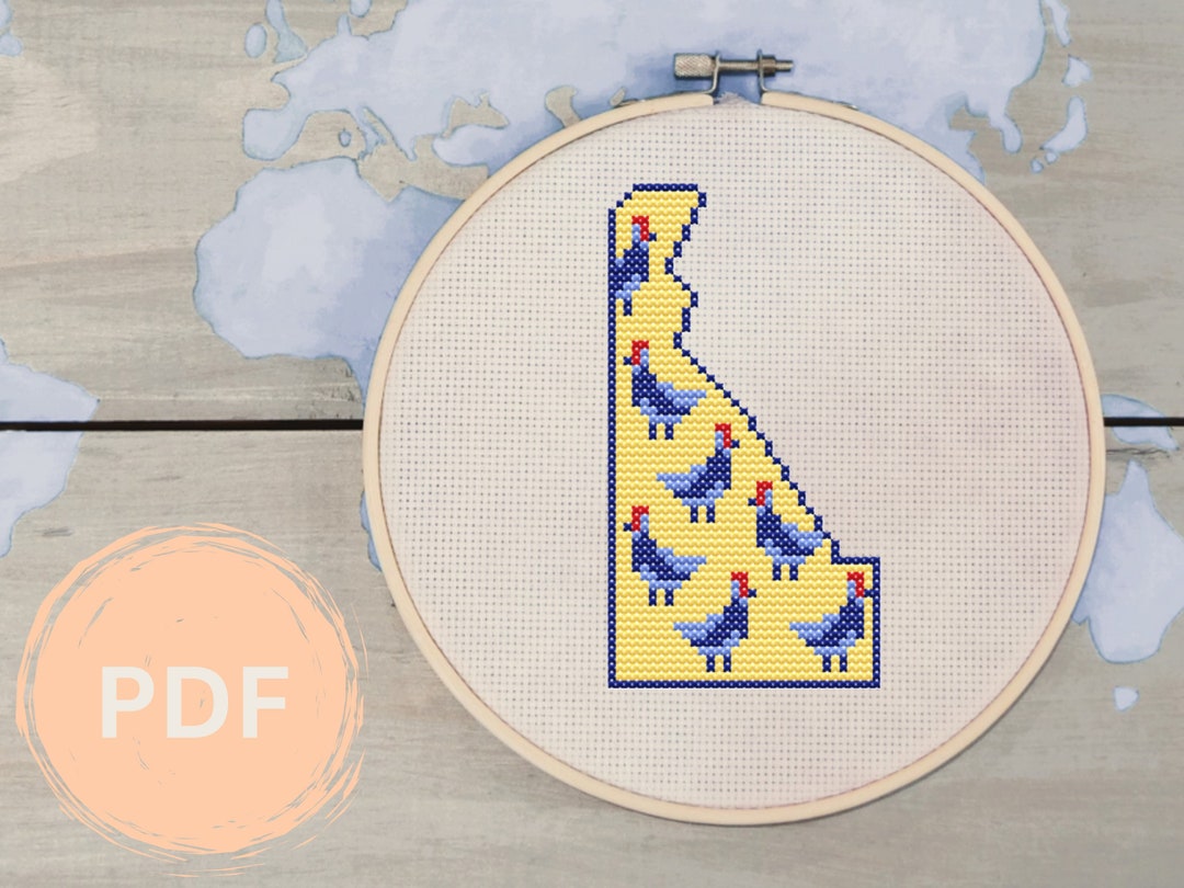 Delaware Cross Stitch Pattern, Instant PDF Download, USA State Outline ...