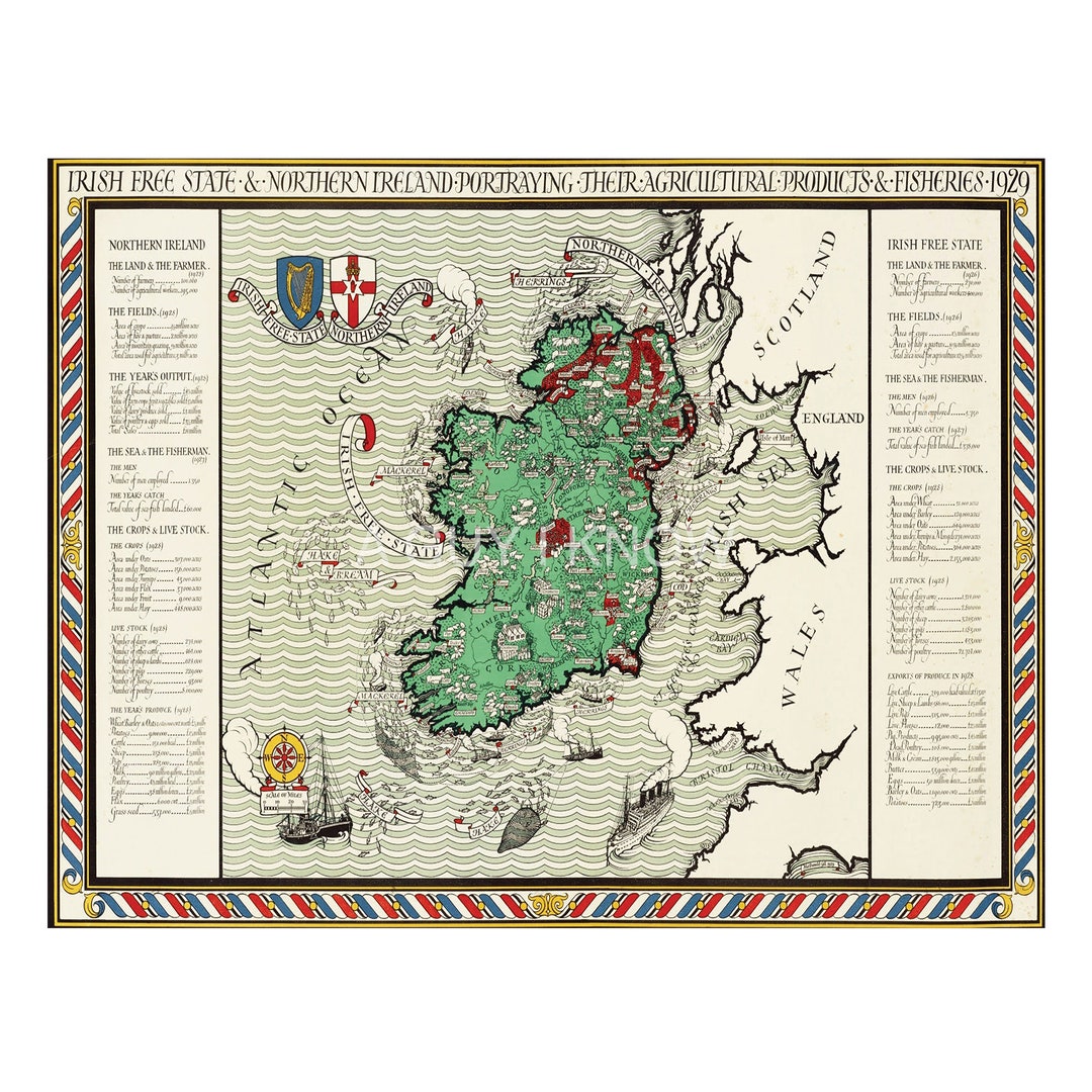 1929 Agricultural Map of Ireland Irish Gifts, Irish Wall Art, Printable ...