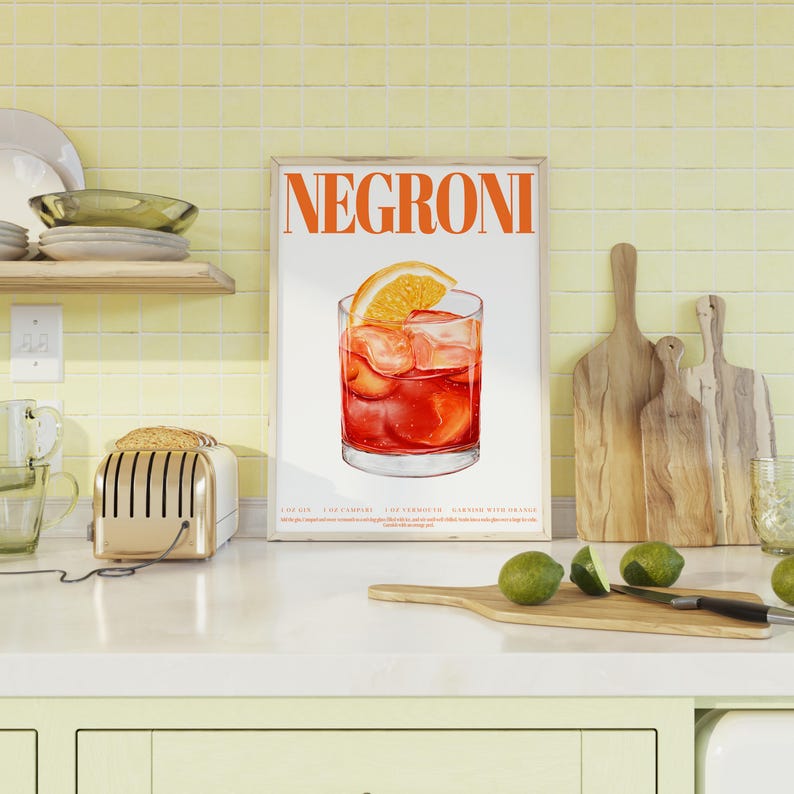Negroni Cocktail Illustration Art Print - Etsy