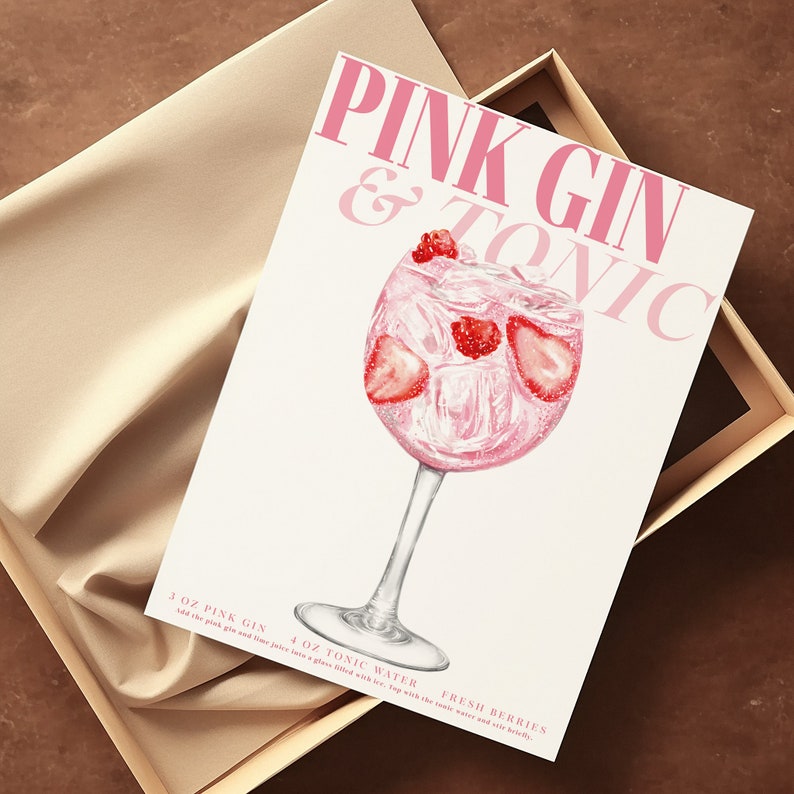 Pink Gin Illustration A3 Art Print - Etsy UK