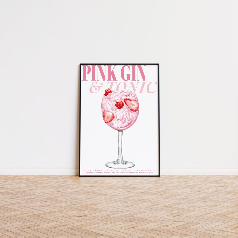 Pink Gin Illustration A3 Art Print - Etsy UK