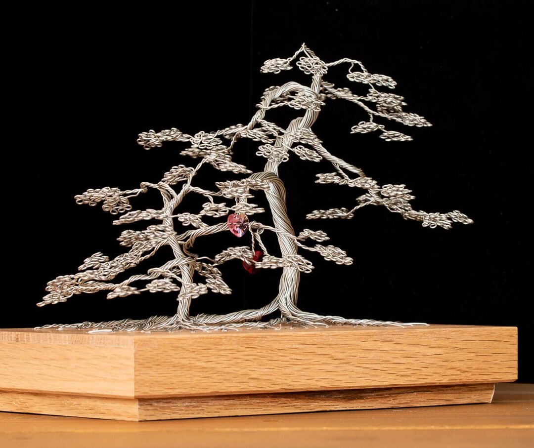 Oak Memory Box: Stainless Steel Wire Tree Sculpture With Crystal Heart ...